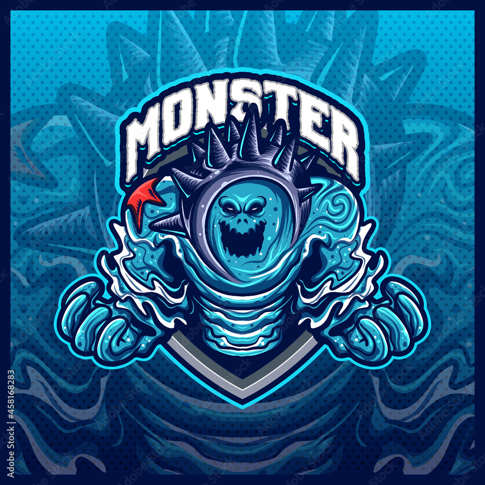 Monster Water Element mascot esport logo design illustrations vector ...