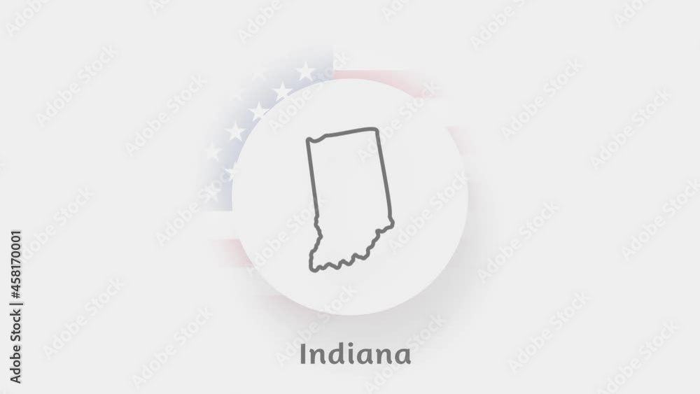 Indiana State of USA. Animated map of USA showing the state of Indiana ...