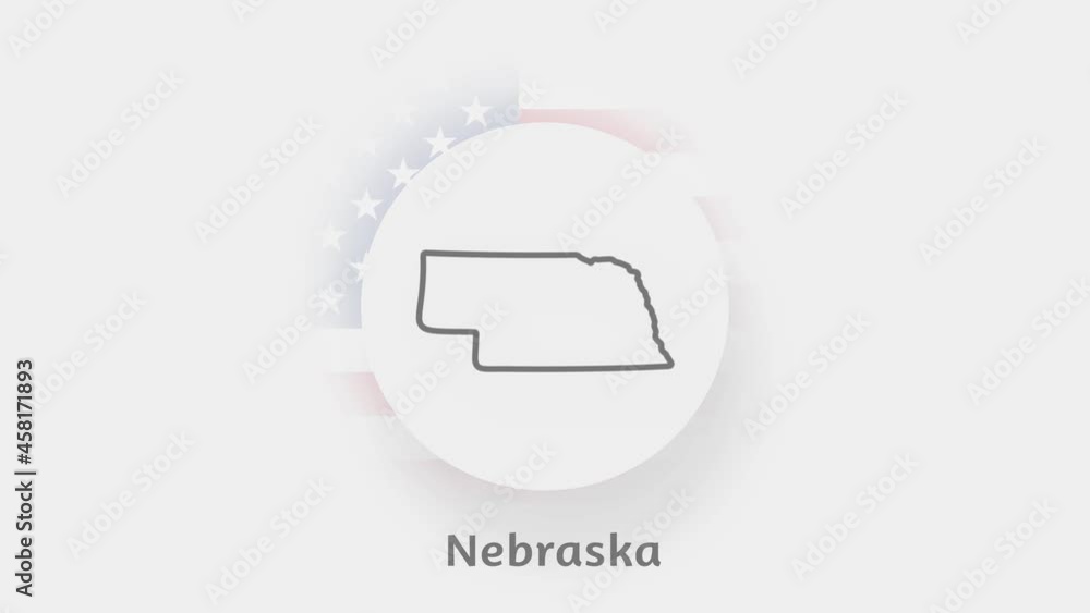 Nebraska State of USA. Animated map of USA showing the state of ...