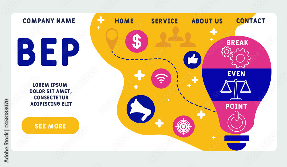 Vector website design template . BEP - Break-Even Point acronym ...