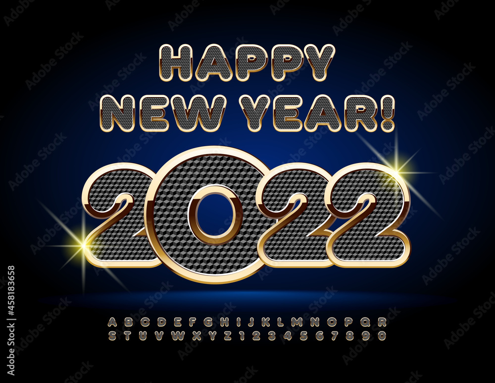 Vector premium Greeting Card Happy New Year 2022! Elite Black and Gold ...