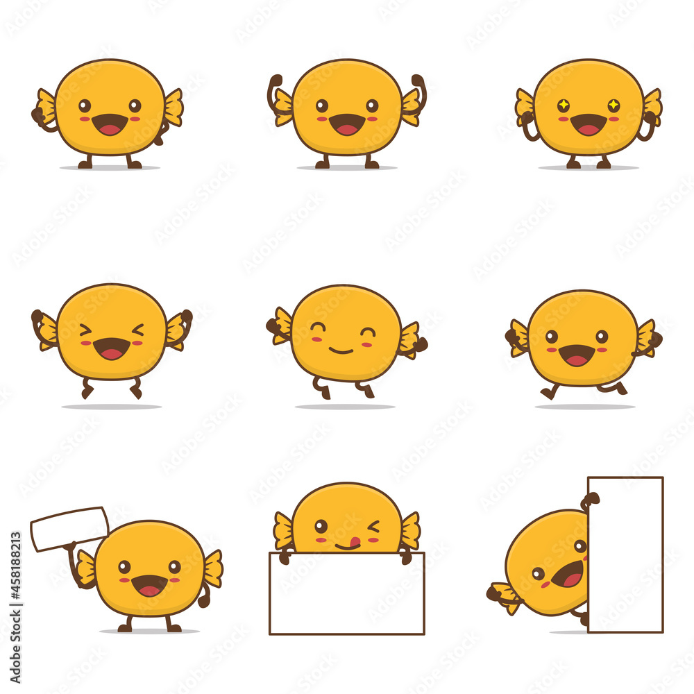cute yellow candy cartoon. with happy facial expressions and different ...