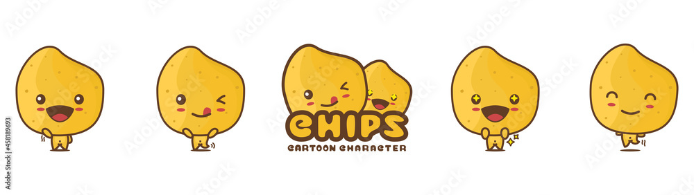 cute chips mascot, snack cartoon illustration, with different facial ...