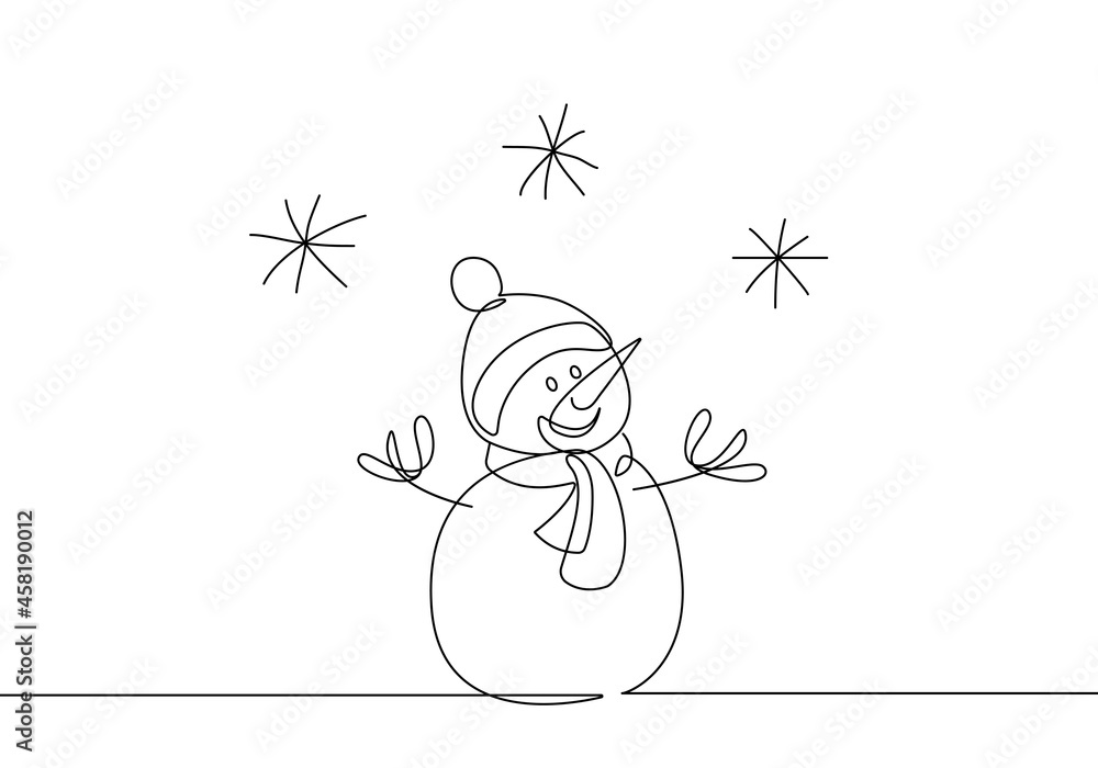 Snowman One Line Drawing. Merry Christmas and Happy New Year Card ... Snowman One Line Drawing. Merry Christmas and Happy New Year Card ...