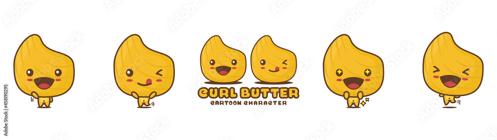 cute curly butter mascot, with different facial expressions and poses ...