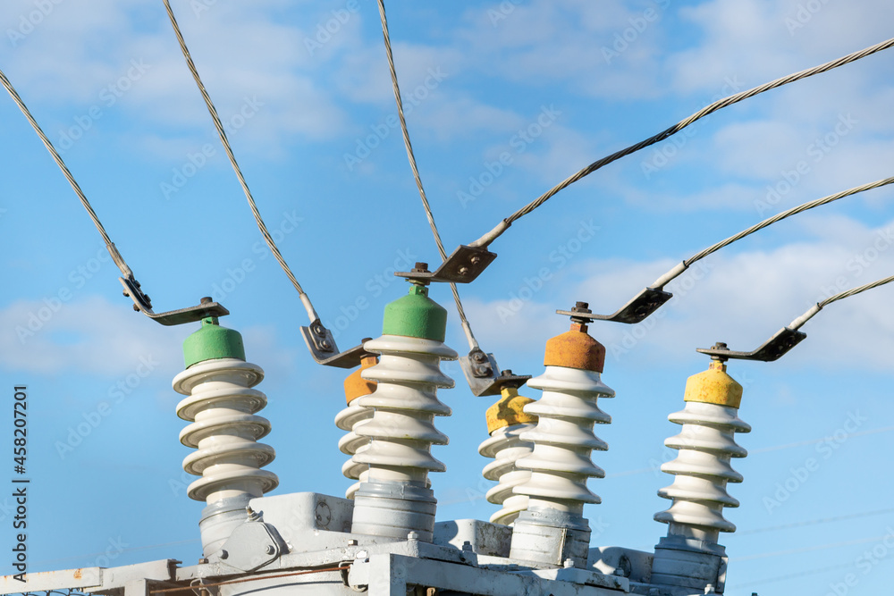 High voltage electric generator insulators.Detail of high voltage ...
