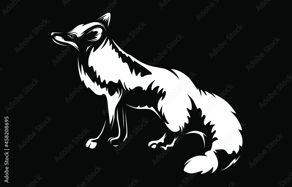 Fox head hunting logo.Vintage portrait of black fox on white background ...