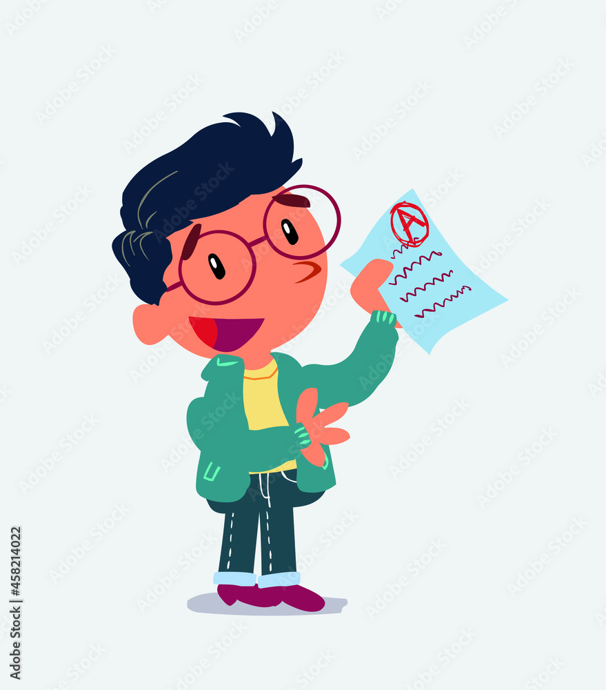 happy cartoon character of little boy on jeans explaining something ...