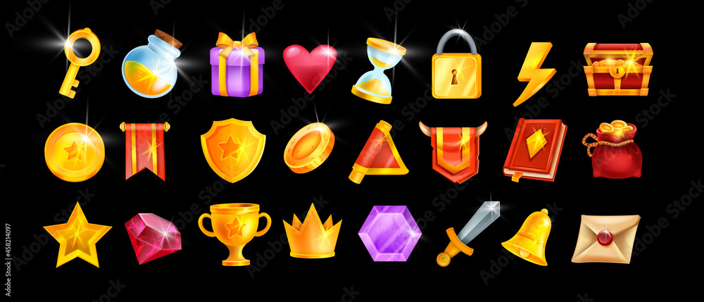 Vetor do Stock: Game icon UI set, vector user casino interface badge ...