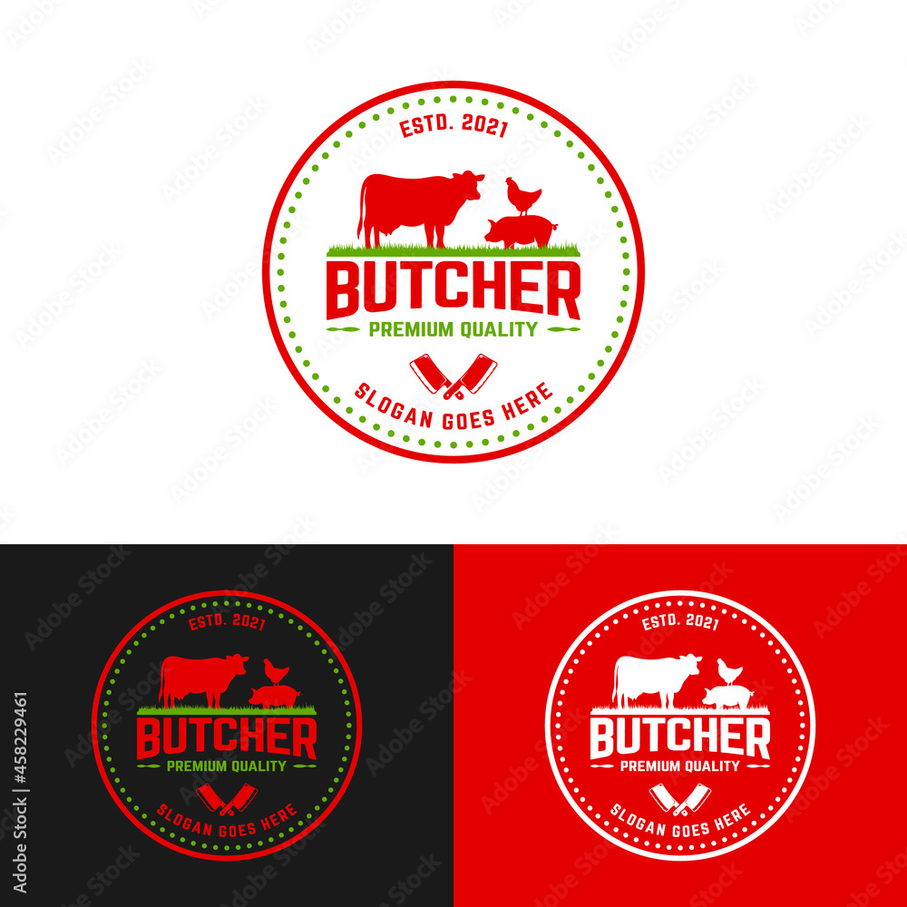 Vintage Butcher Badge Label Stamp Emblem with Symbol of Cow Pork ...