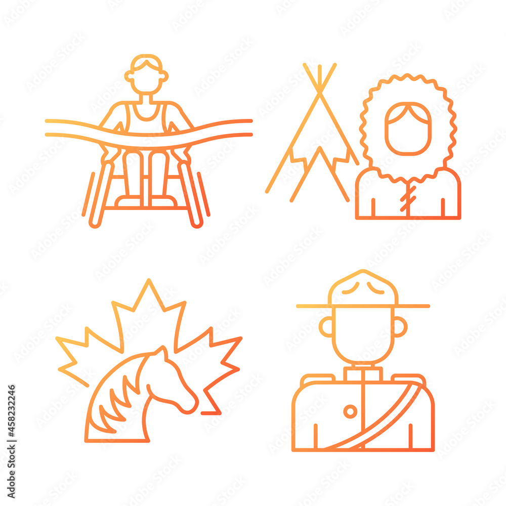 People of Canada gradient linear vector icons set. Famous para athletes ...