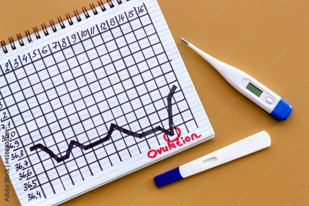 Thermometer and ovulation test on basal temperature chart. Predicting ...