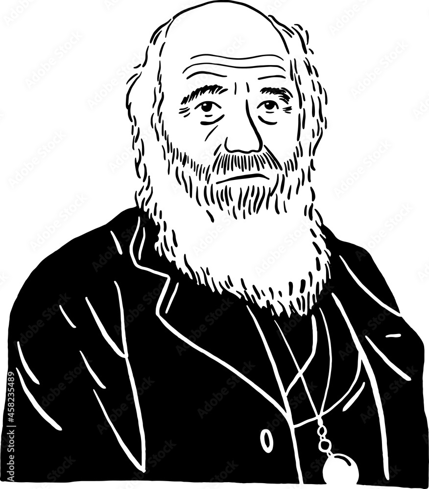 Charles Darwin naturalist geologist and biologist portrait Hand drawn ...