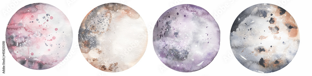 Watercolor Planets and Moon Phases Clipart, crescent clipart, Celestial ...