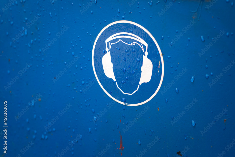 Instruction warning symbol to wear "Ear muff" or "Ear plug", a personal ...