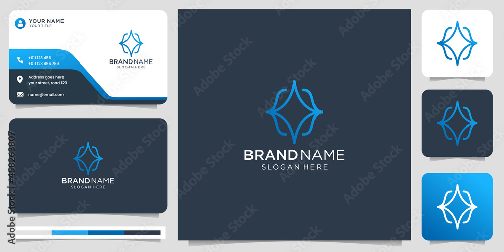 minimalist code logo design with business card template. line art style ...