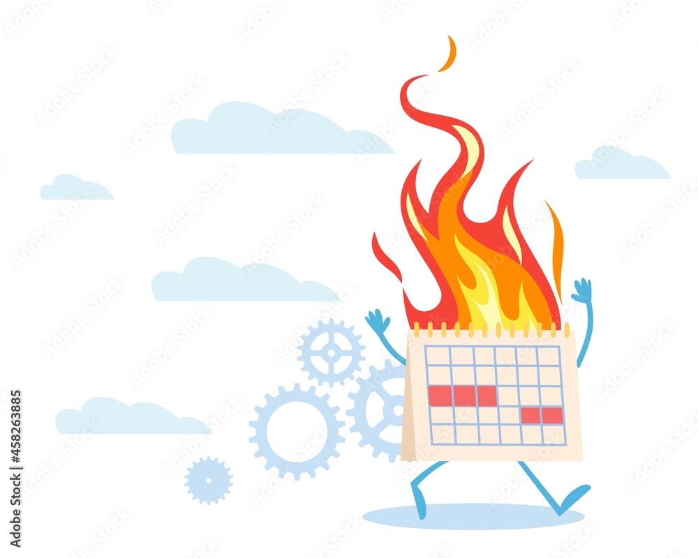 Deadline Panic. Paper spiral calendar running and burning, diary ...