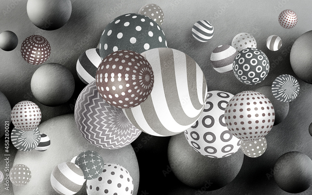 3d abstract rendering wallpaper . gray balls in dark background. for ...