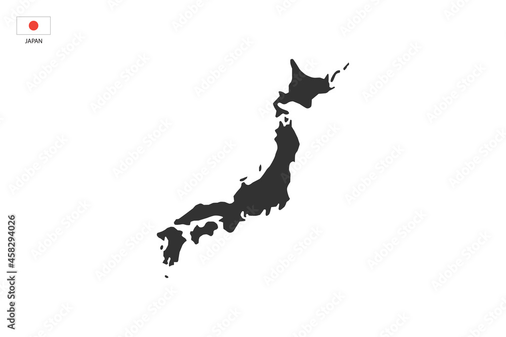Japan black shadow map vector on white background and country flag icon ...