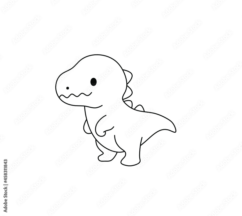 Vector isolated cute cartoon baby dinosaur contour line drawing ...