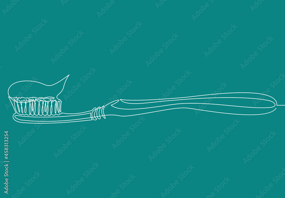 Toothbrush with toothpaste, line vector sign. Hygiene and teeth care ...