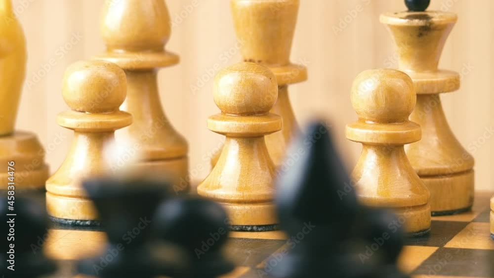 Strategy Concept of Chess Board Game on a Rotating Table. Start ...