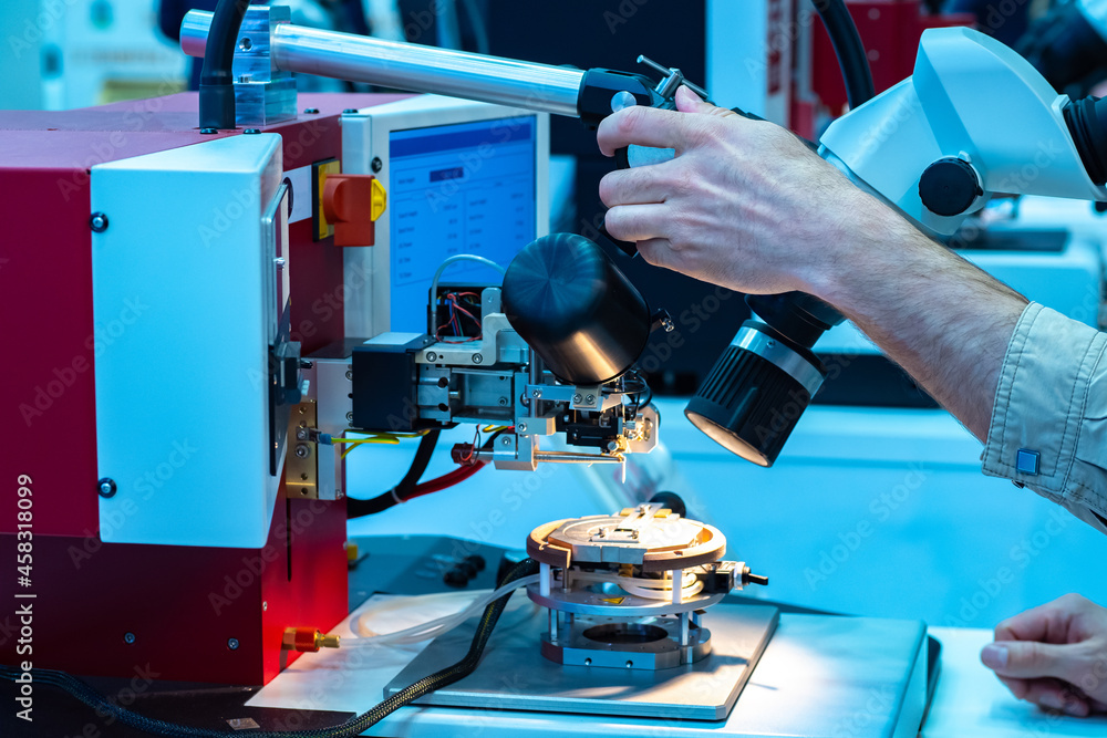 Microscope for PCB production. Check transistor microchip. Microscope ...