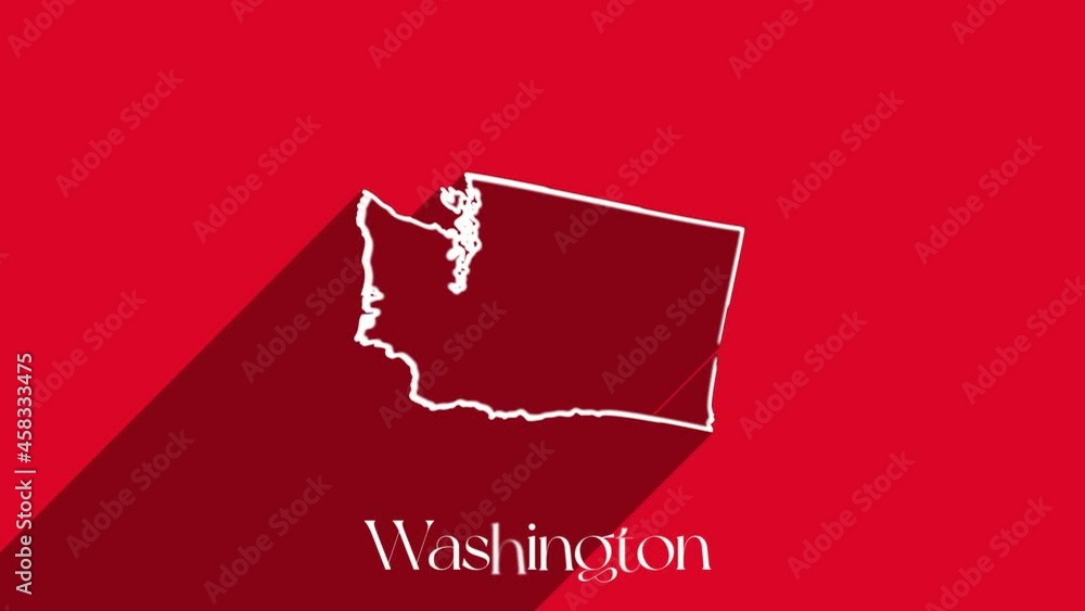 Animated line map showing the state of Washington from the United State ...