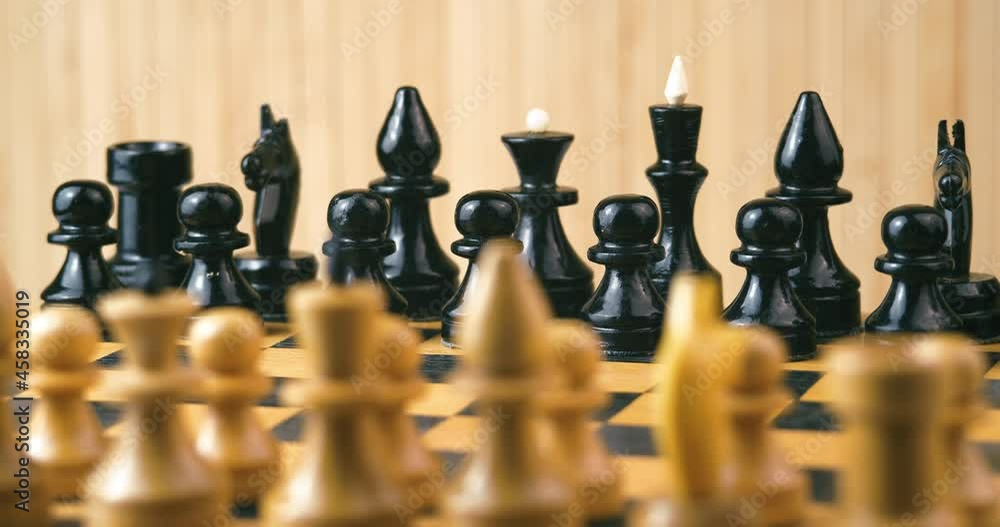 Strategy Concept of Chess Board Game on a Rotating Table. Start ...