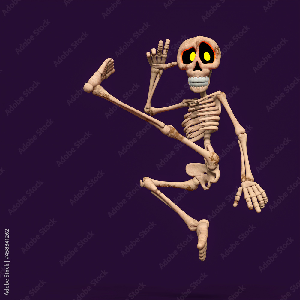 funny skeleton is kicking up Stock Illustration | Adobe Stock