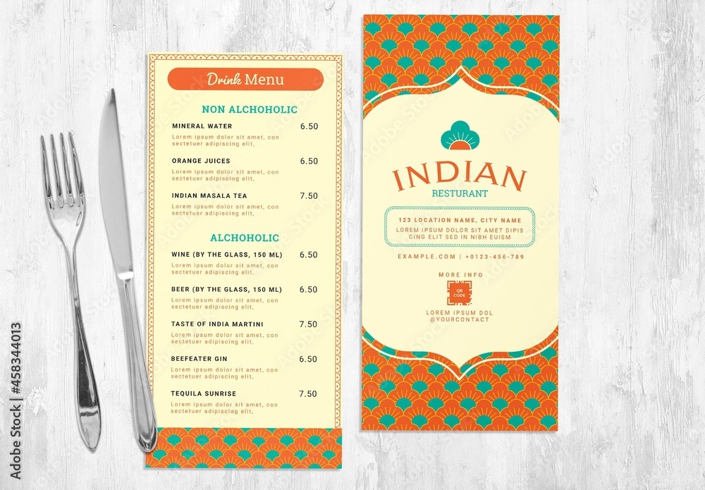 Indian Restaurant Dl Menu Flyer Card Stock Template | Adobe Stock