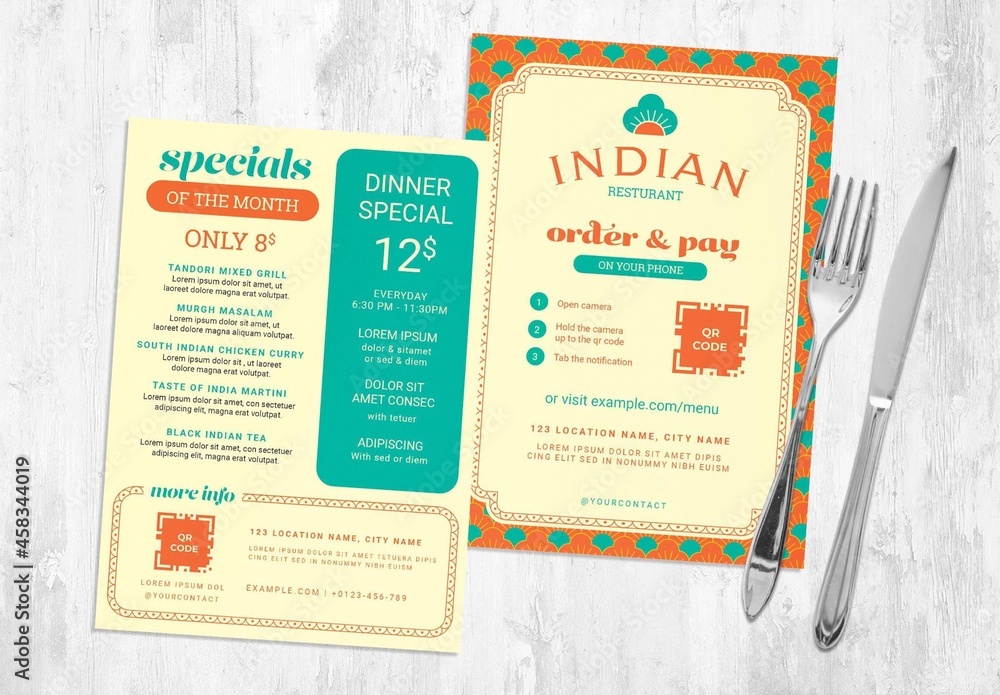 Indian Restaurant Food Menu Flyers with Vibrant Colors Stock Template ...