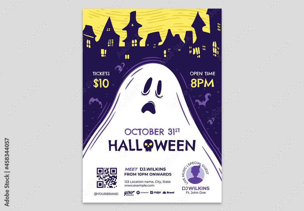 Halloween Flyer with Ghost Illustrations Stock Template | Adobe Stock