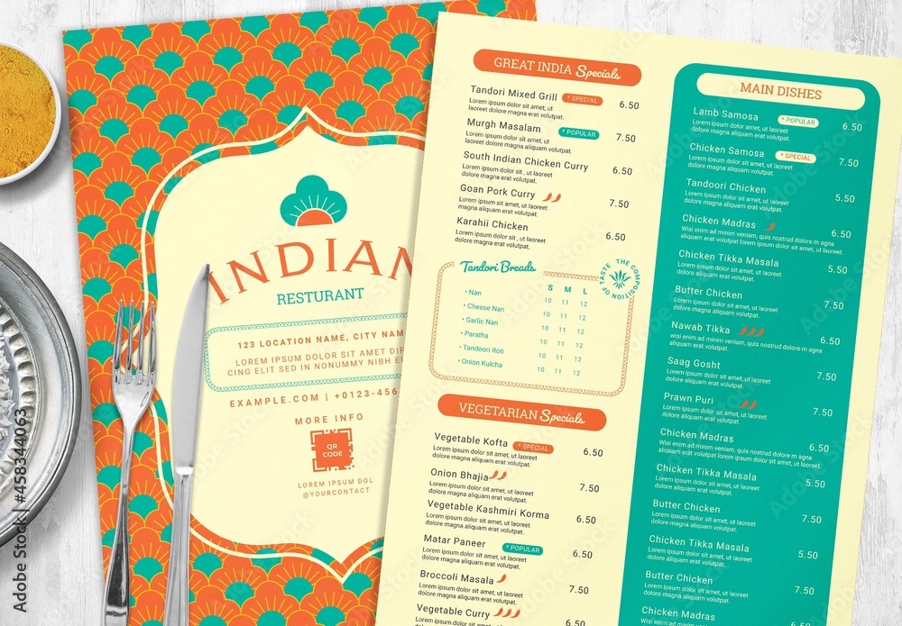Menu Layout with Indian Patterns Stock Template | Adobe Stock