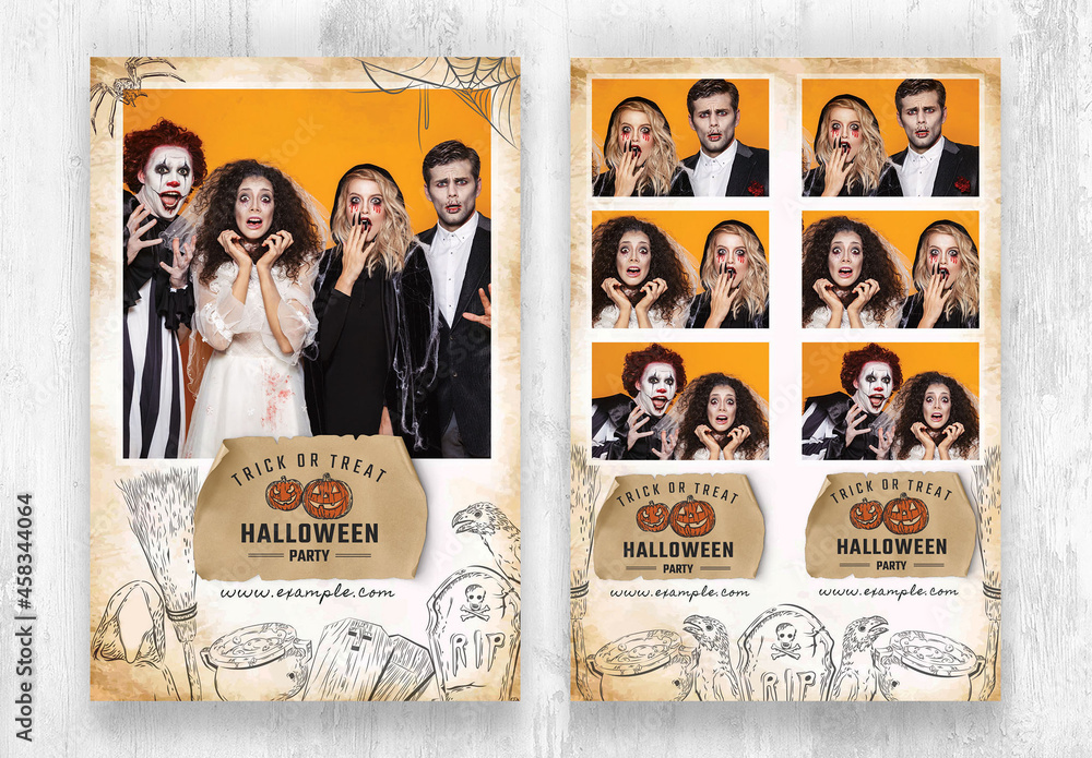 Halloween Photo Booth Layout with Rustic Worn Paper Effect Stock ...