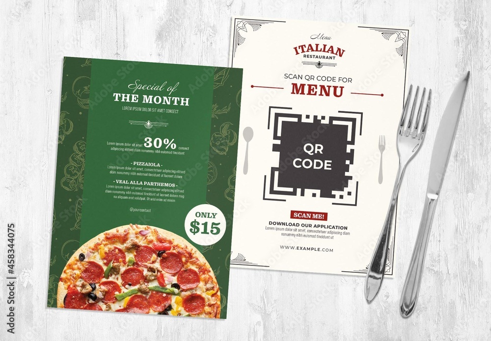 Italian Restaurant Menu Flyer with Green Red White Colors Stock ...