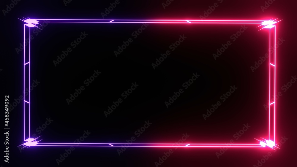 Neon cyber frame with energy beams template. Laser dark 3d render flare ...