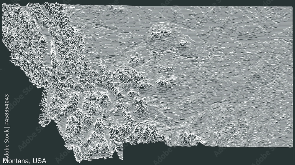 Topographic negative relief map of the Federal State of Montana, USA ...