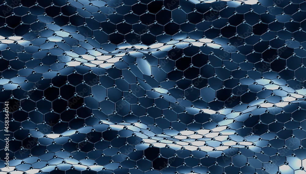 Graphene hexagonal structure in motion as artificial intelligence concept. Graphene molecular ...