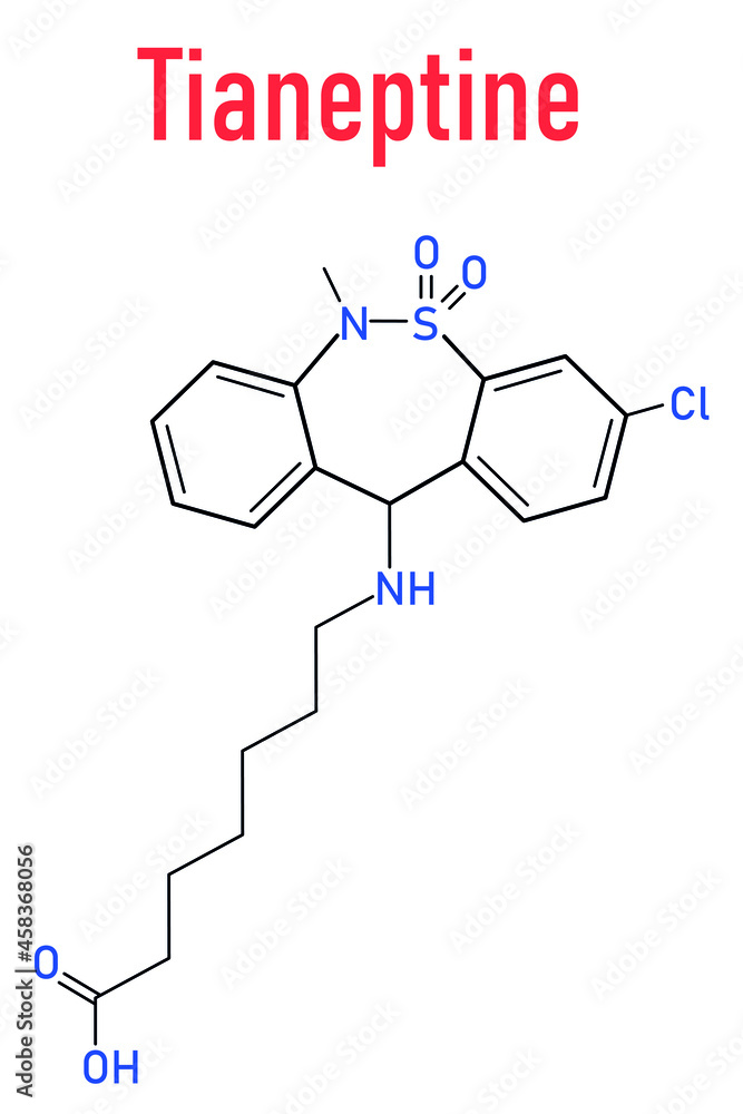 Tianeptine antidepressant drug molecule. Skeletal formula. Stock Vector ...