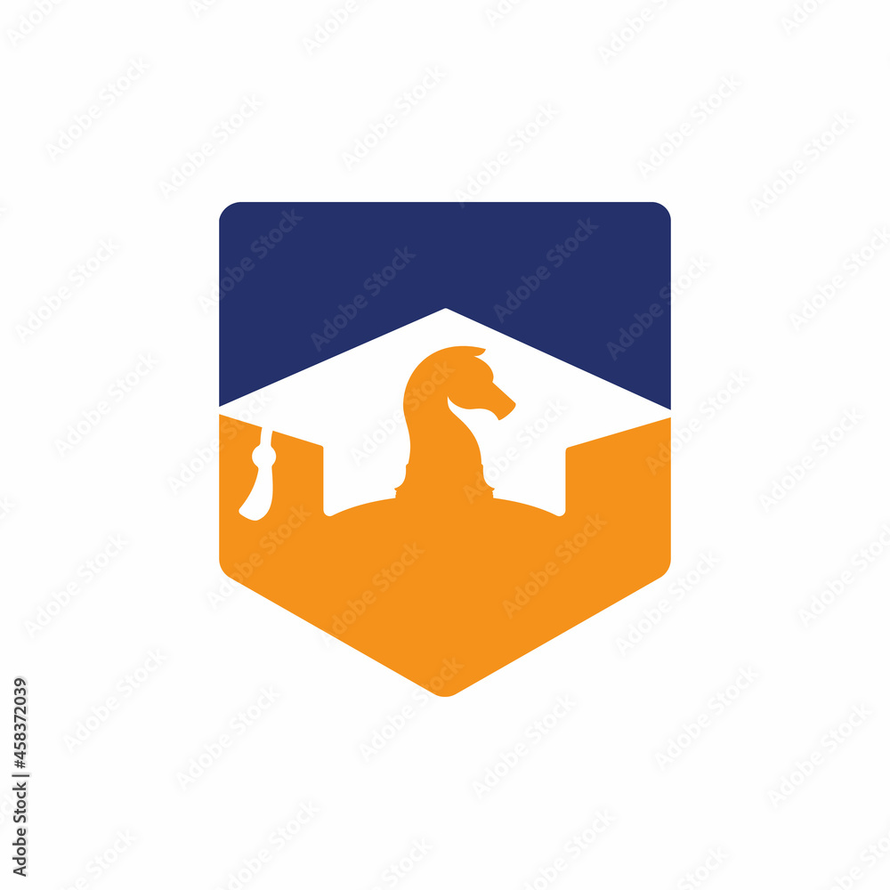 Graduation chess knight vector logo design. Education strategy vector ...