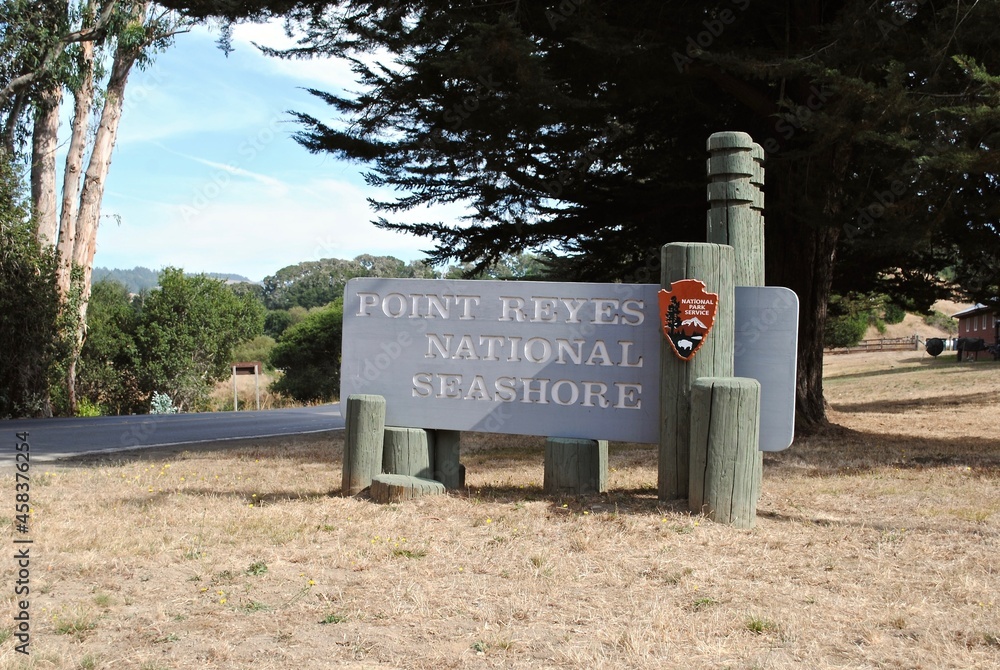 National Park Service sign for Point Reyes National Seashore. The park ...
