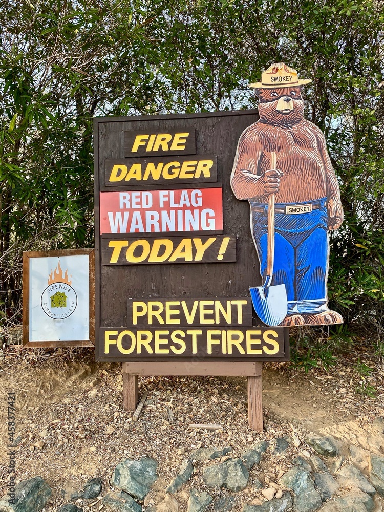 Penn Valley, California: Sign with Smokey the Bear reads Fire Danger ...