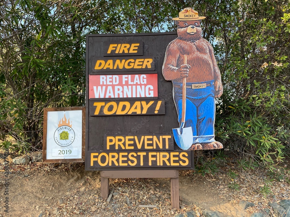 Penn Valley, California: Sign with Smokey the Bear reads Fire Danger ...