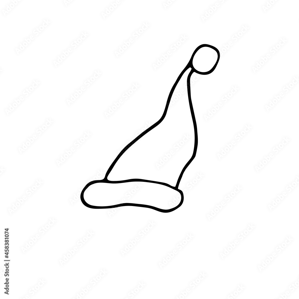 Cute Christmas cap in hand drawn outline doodle style isolated on white ...