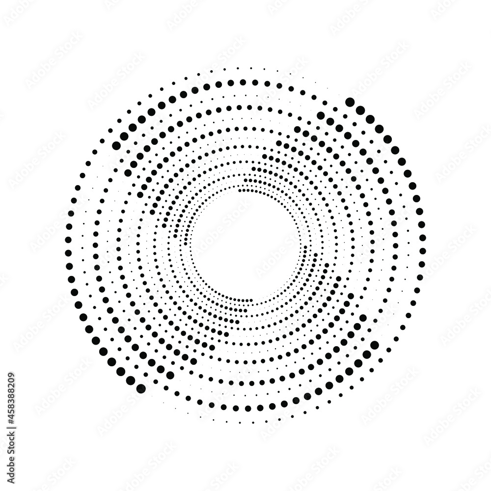 Halftone dotted speed lines in spiral form. Trendy design element for ...