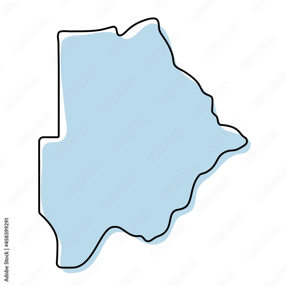 Stylized simple outline map of Botswana icon. Blue sketch map of ...