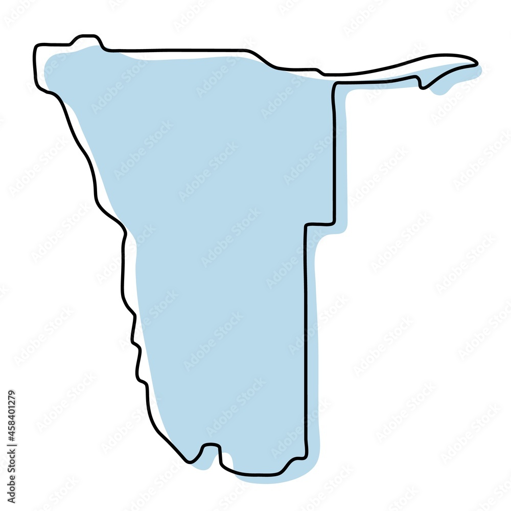 Stylized simple outline map of Namibia icon. Blue sketch map of Namibia ...