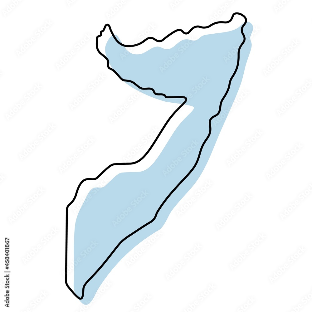 Stylized simple outline map of Somalia icon. Blue sketch map of Somalia ...
