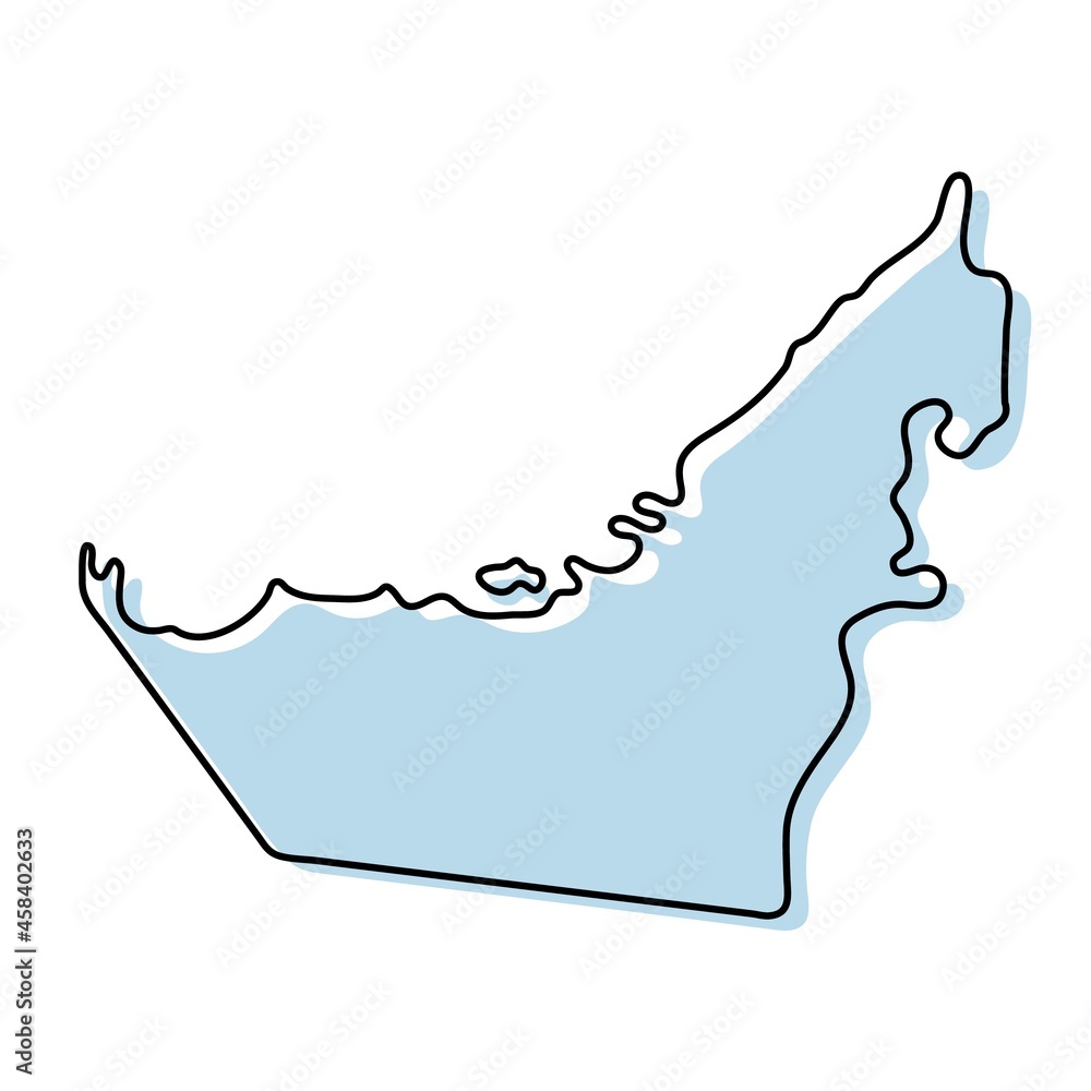 Stylized simple outline map of United Arab Emirates icon. Blue sketch ...